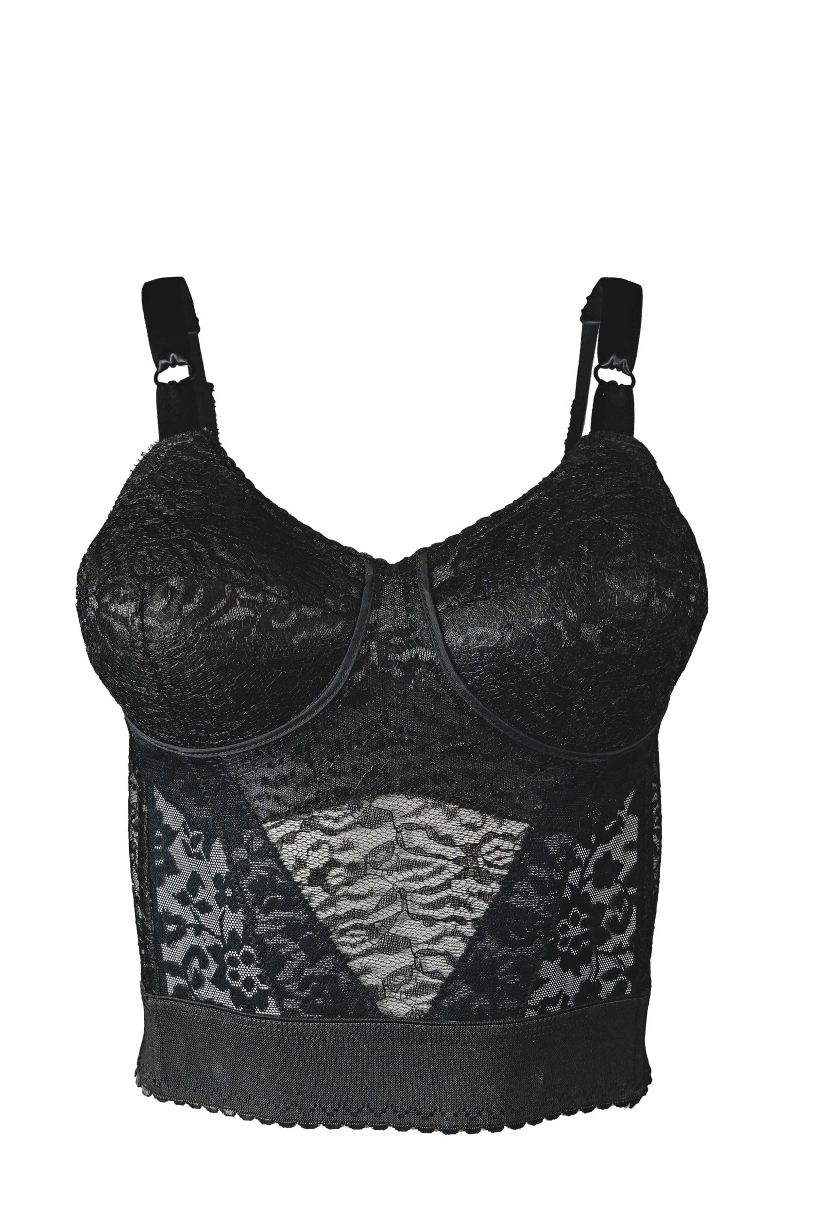 Rago 42202 Long Line Bra - Black and Beige | Long Waisted Bra – Rago ...