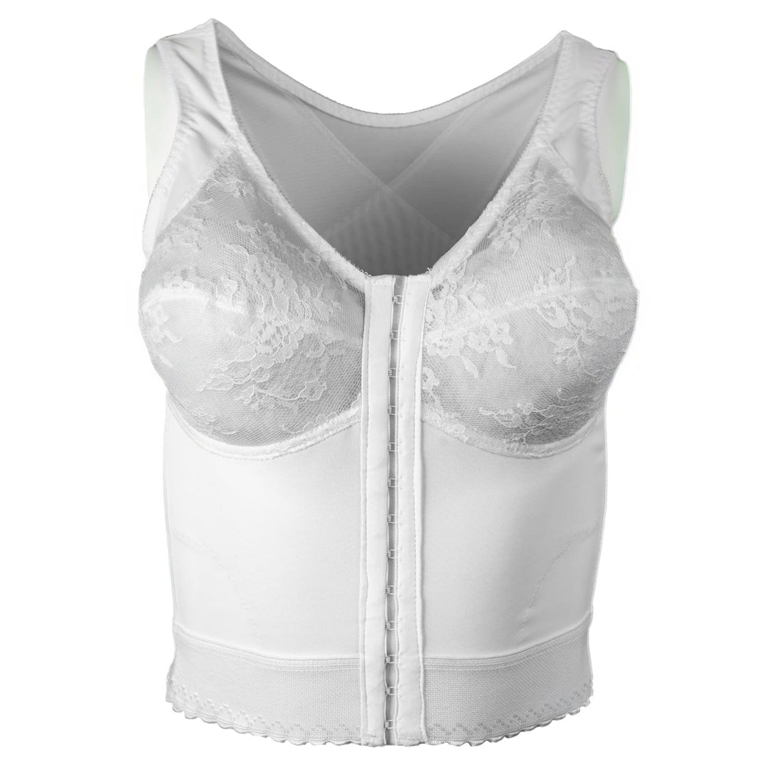 White Front Closure Long Line Bra with Back Support