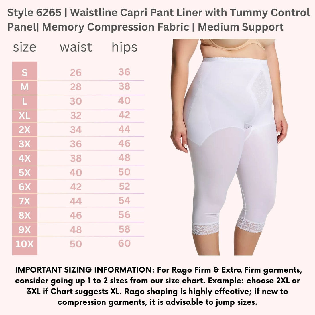 Rago 6265 Medium Control Capri Leg Shaper/Pant Liner