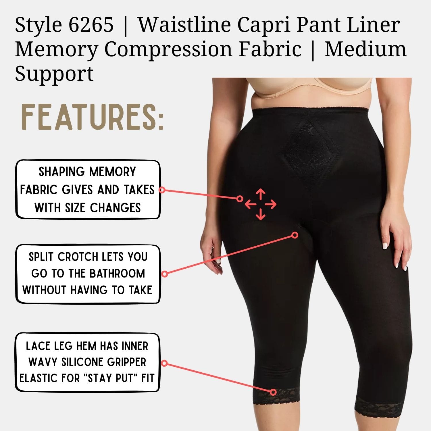 Rago 6265 Medium Control Capri Leg Shaper/Pant Liner