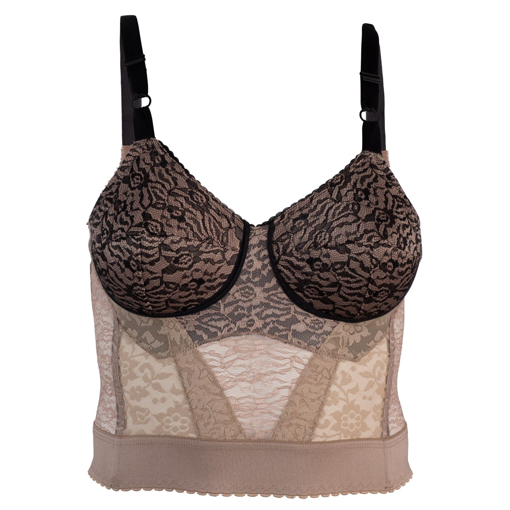 Mocha Black Long Line Wireless Lace Push Up Bra | Rago – Rago Shapewear