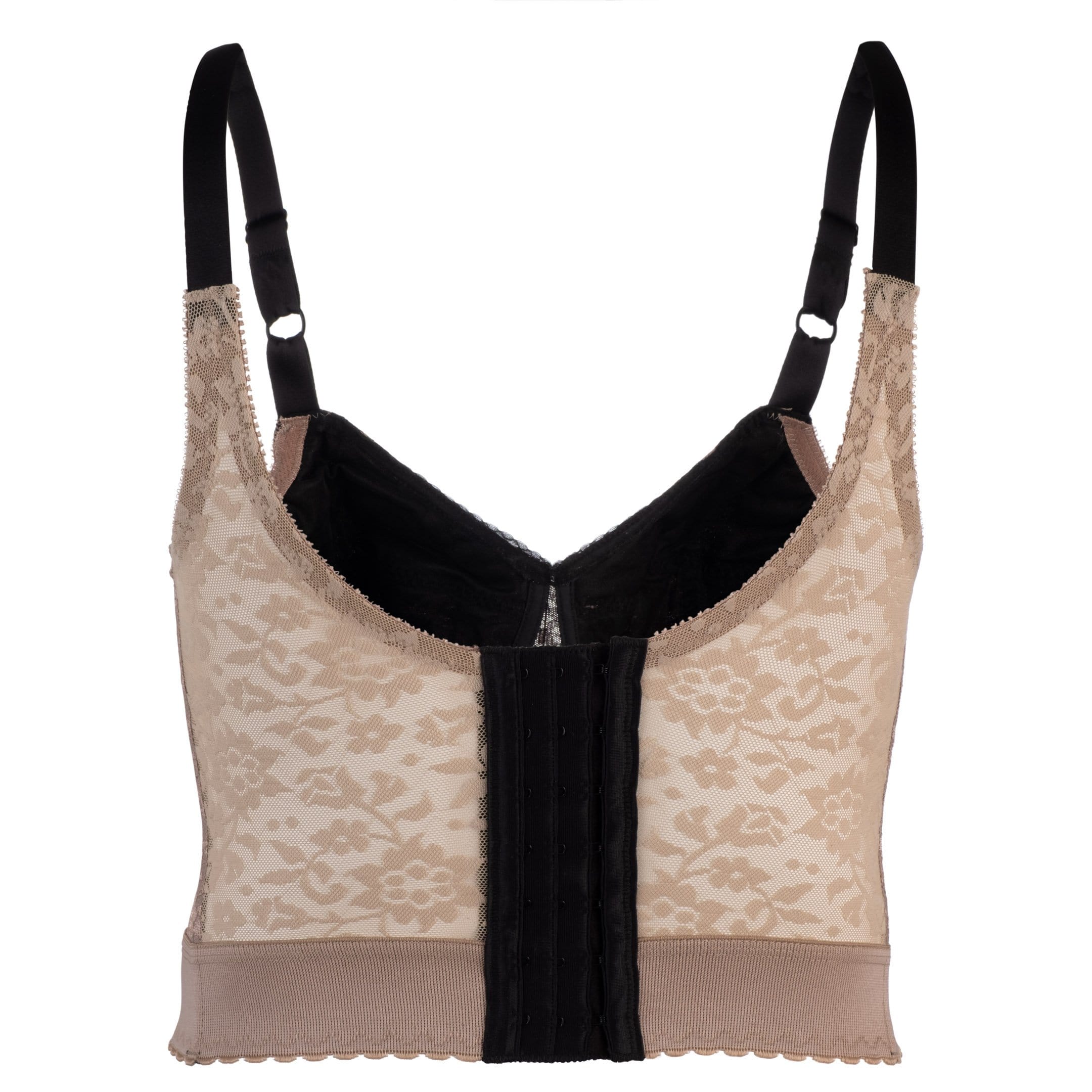 Mocha Black Long Line Wireless Lace Push Up Bra | Rago – Rago Shapewear