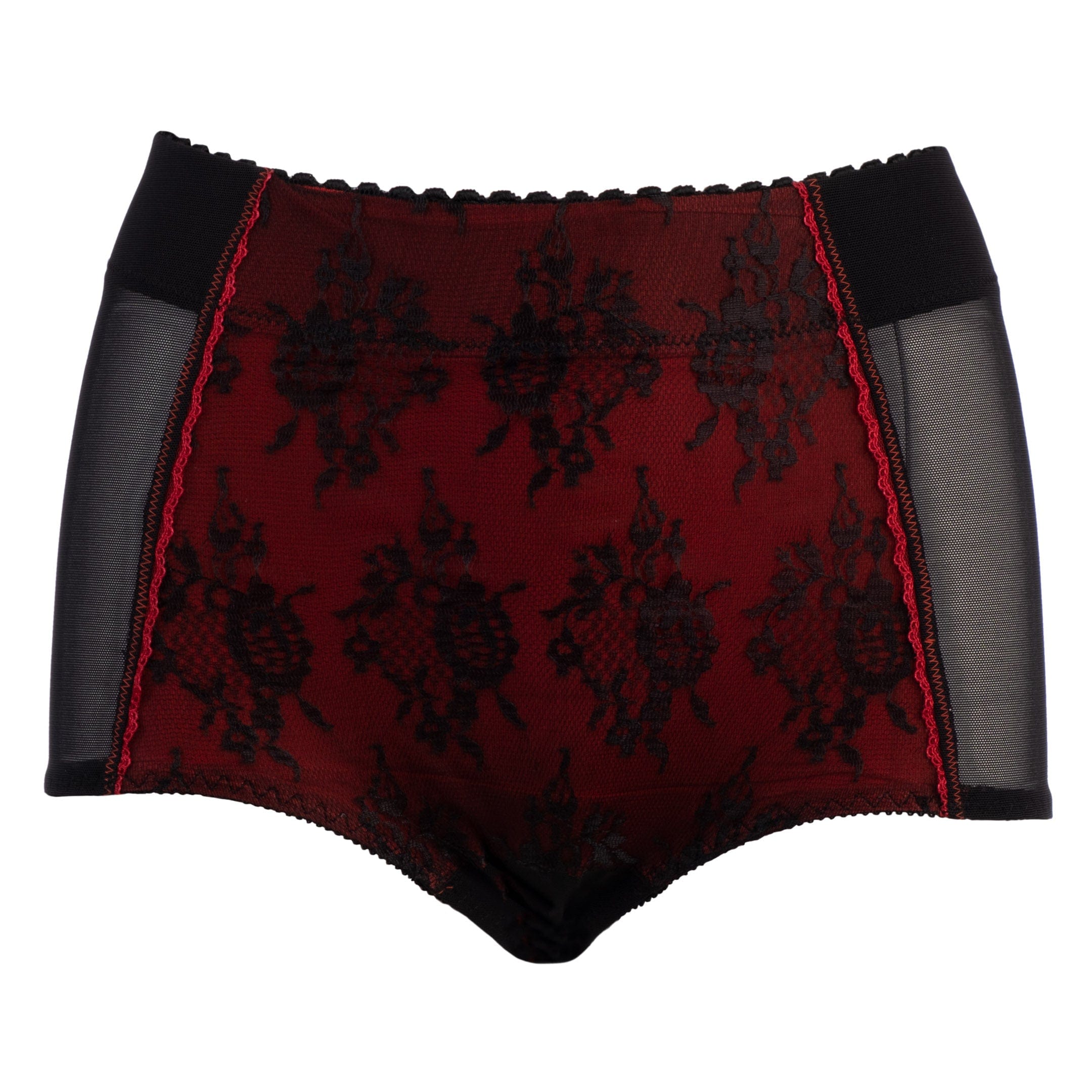 Women's Black and Red Sheer Brief - Medium Control – Rago Shapewear