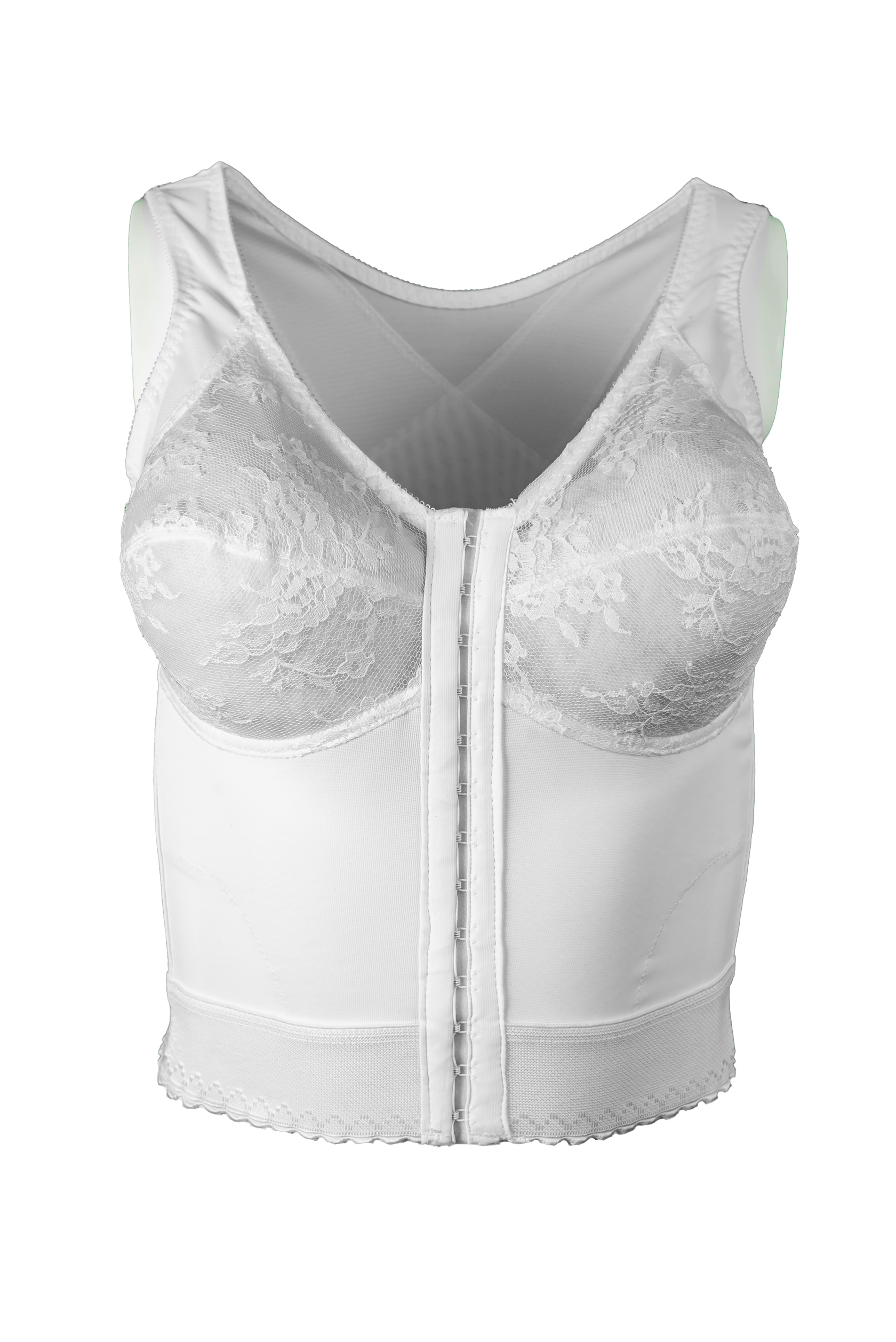White Front Closure Long Line Bra with Back Support – American Shapewear